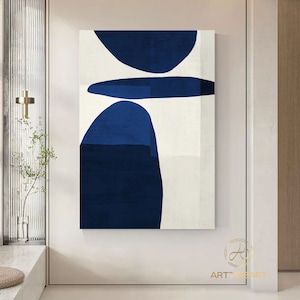 Navy Blue Geometric Painting Minimalist Painting on Canvas, Pure Blue ...