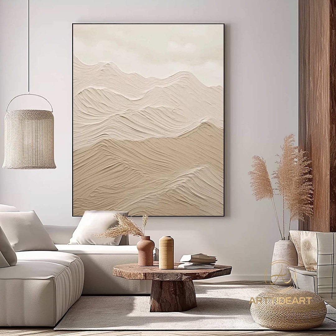 Grand tableau beige, art mural abstrait contemporain beige, tableau de ...