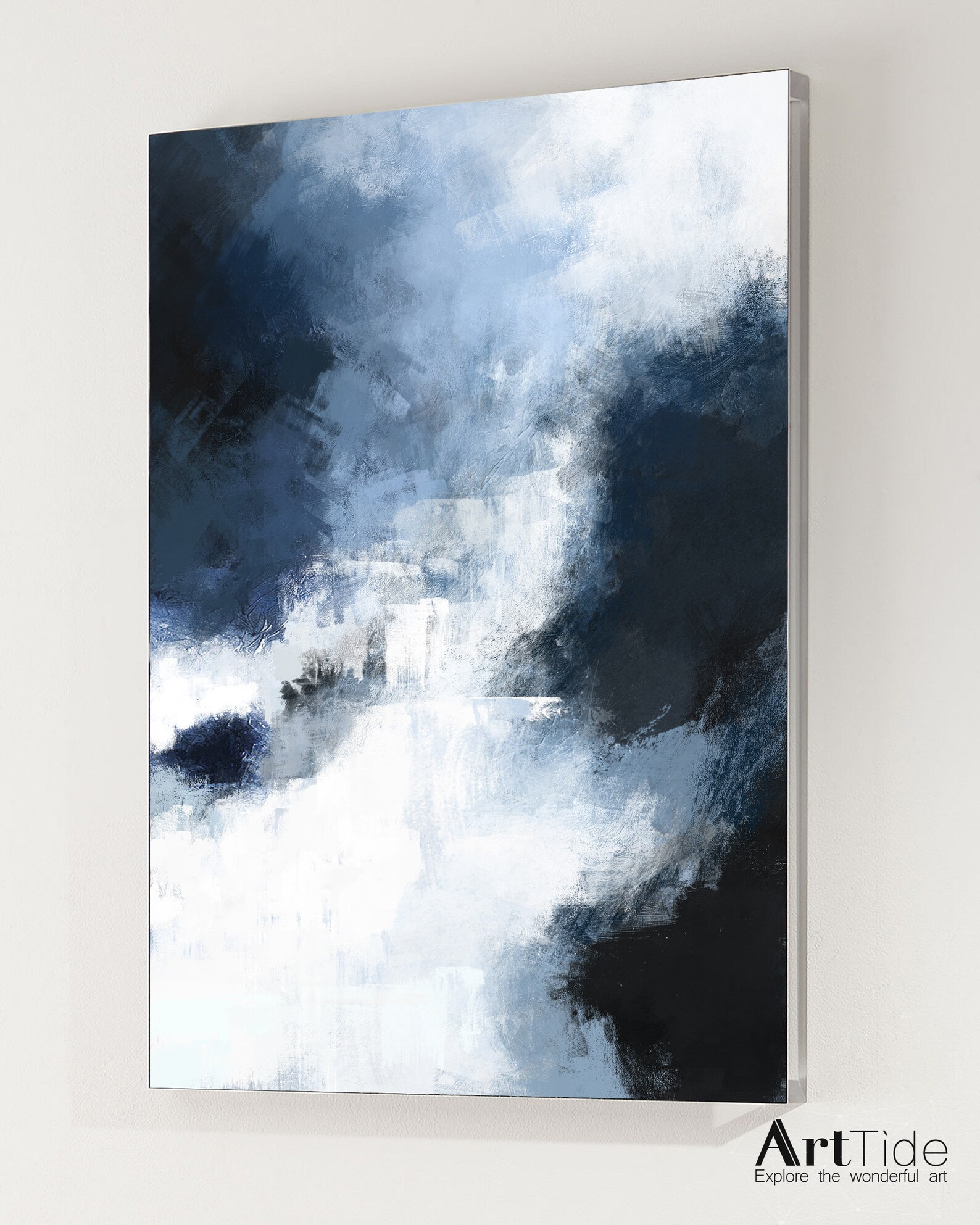 Large Dark Blue Abstract Painting White Abstract Painting | Etsy