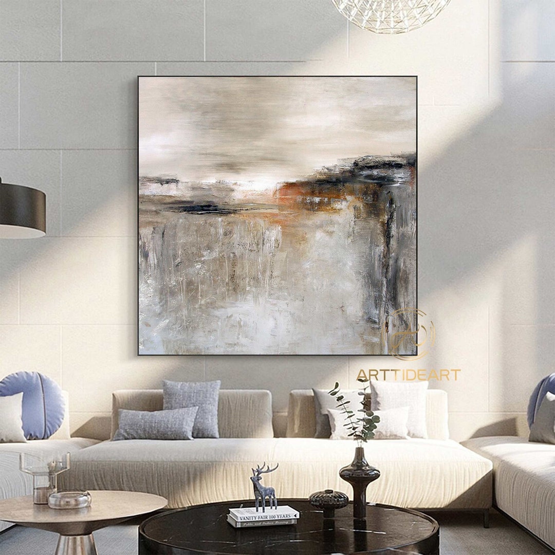 Rust Color Painting Orange Wall Art Wabi Sabi Wall Art Large Black ...