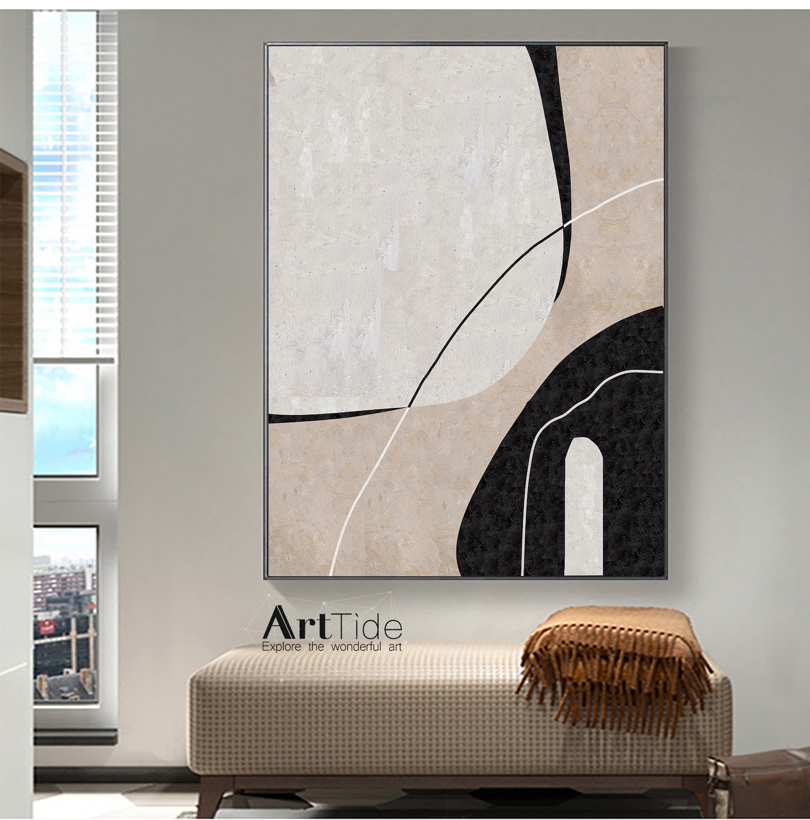 Large Abstract Painting Beige Abstract Artwork Minimalist | Etsy