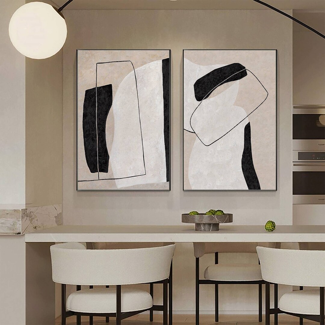 Set of 2 Beige Wall Art 2 Piece Beige and White Wall Art a Pair of ...