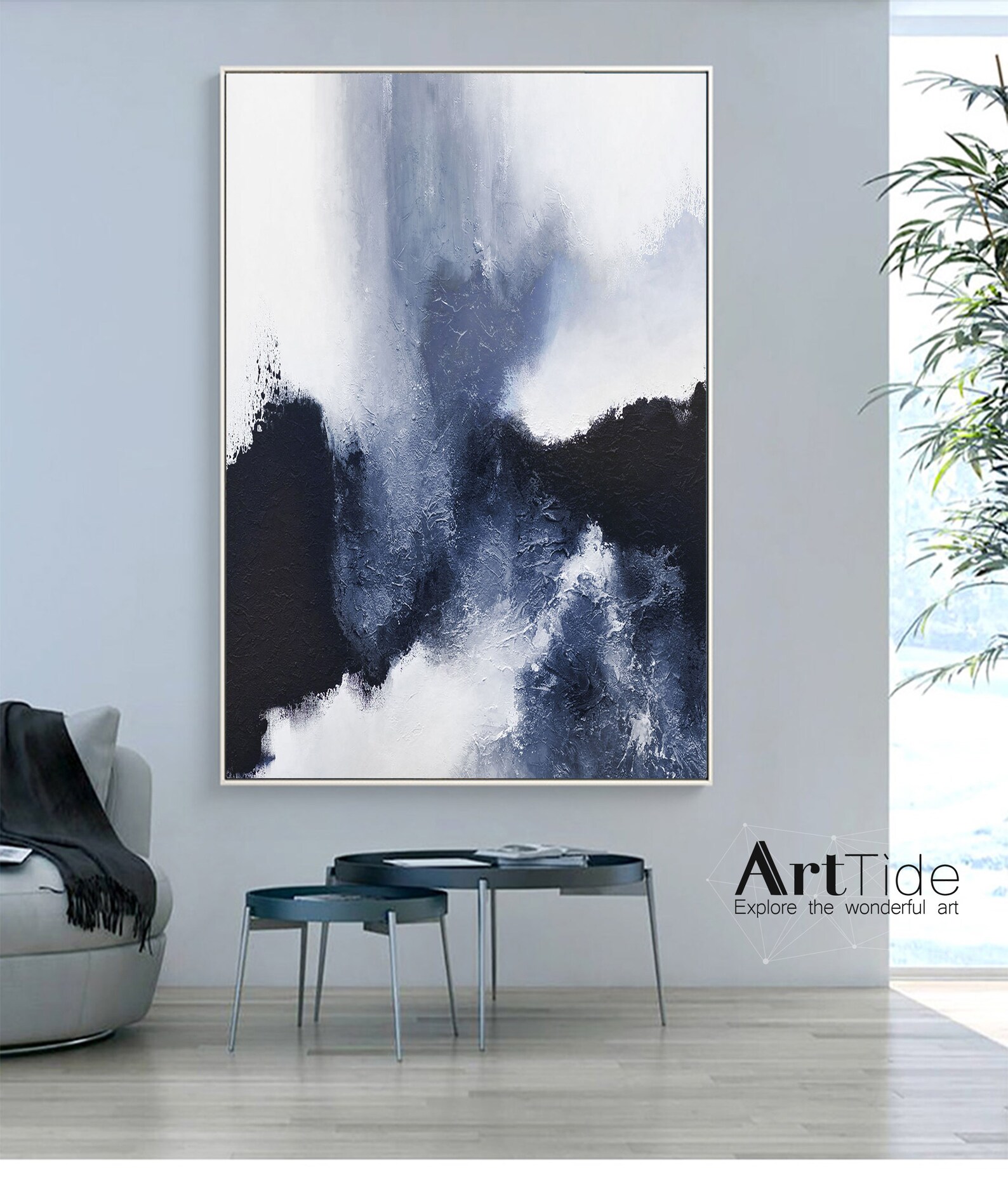 Large Blue Abstract Painting Blue Canvas Art Large Canvas | Etsy