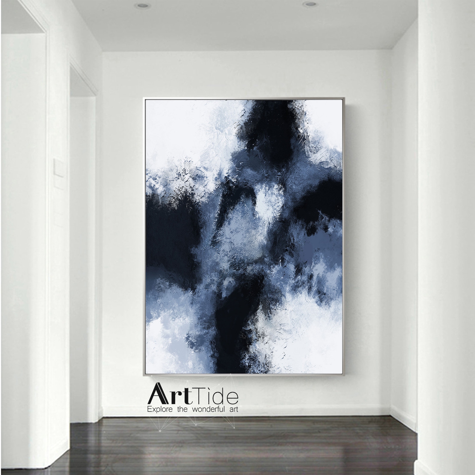 Abstract Blue Paintinglarge Modern Wall Artnavy Blue Wall | Etsy