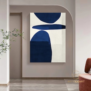 Navy Blue Geometric Painting Minimalist Painting on Canvas, Pure Blue ...