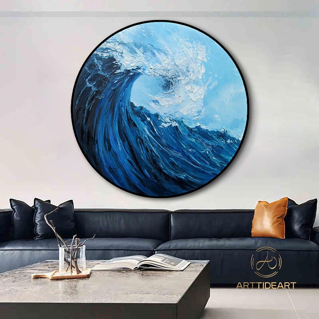 Large 3D Textured Wave Wall Art Framed Blue Ocean Painting - Etsy