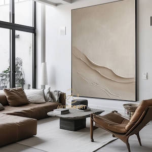 Large Beige Plaster Wall Art Beige Abstract Wave Painting Beige 3D ...