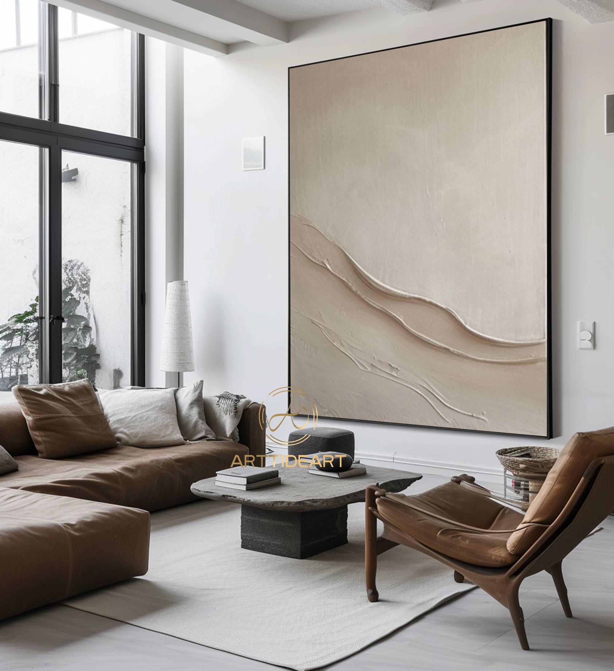 Large Beige Plaster Wall Art Beige Abstract Wave Painting Beige 3D ...
