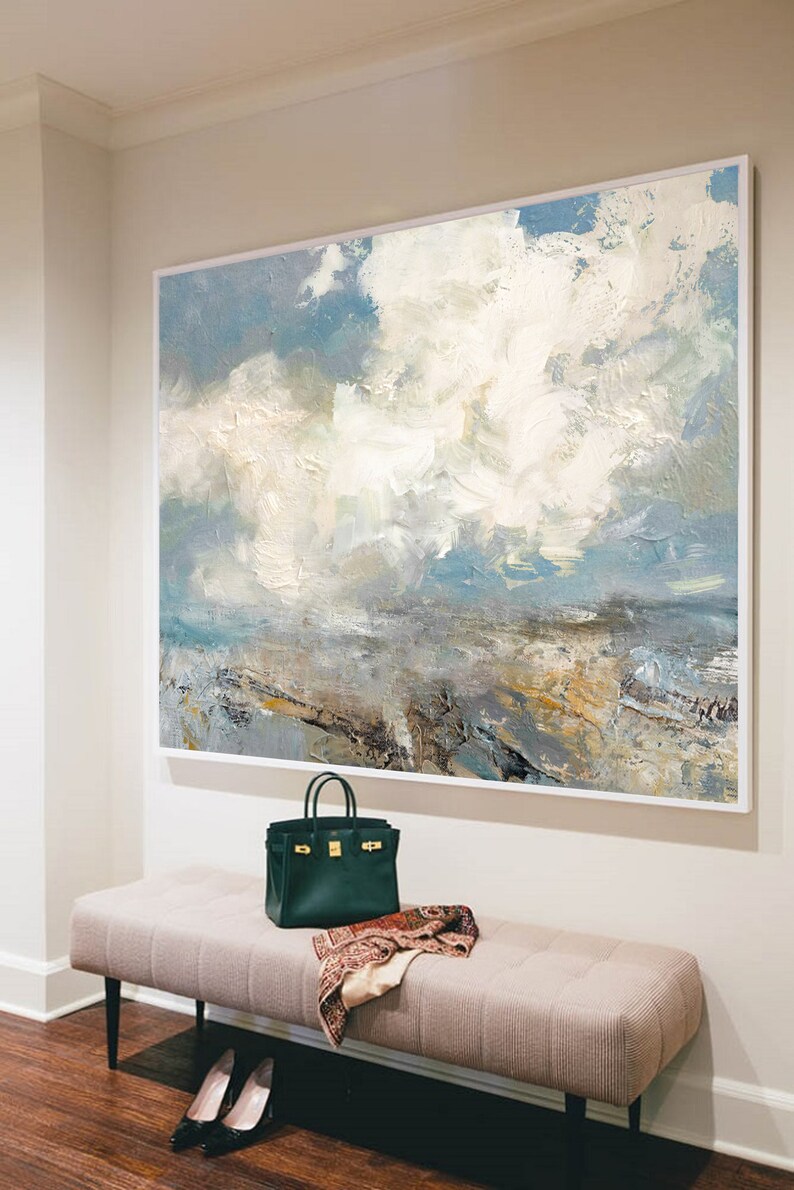 Extra Large Abstract White Cloud Paintingblue Sky Art - Etsy