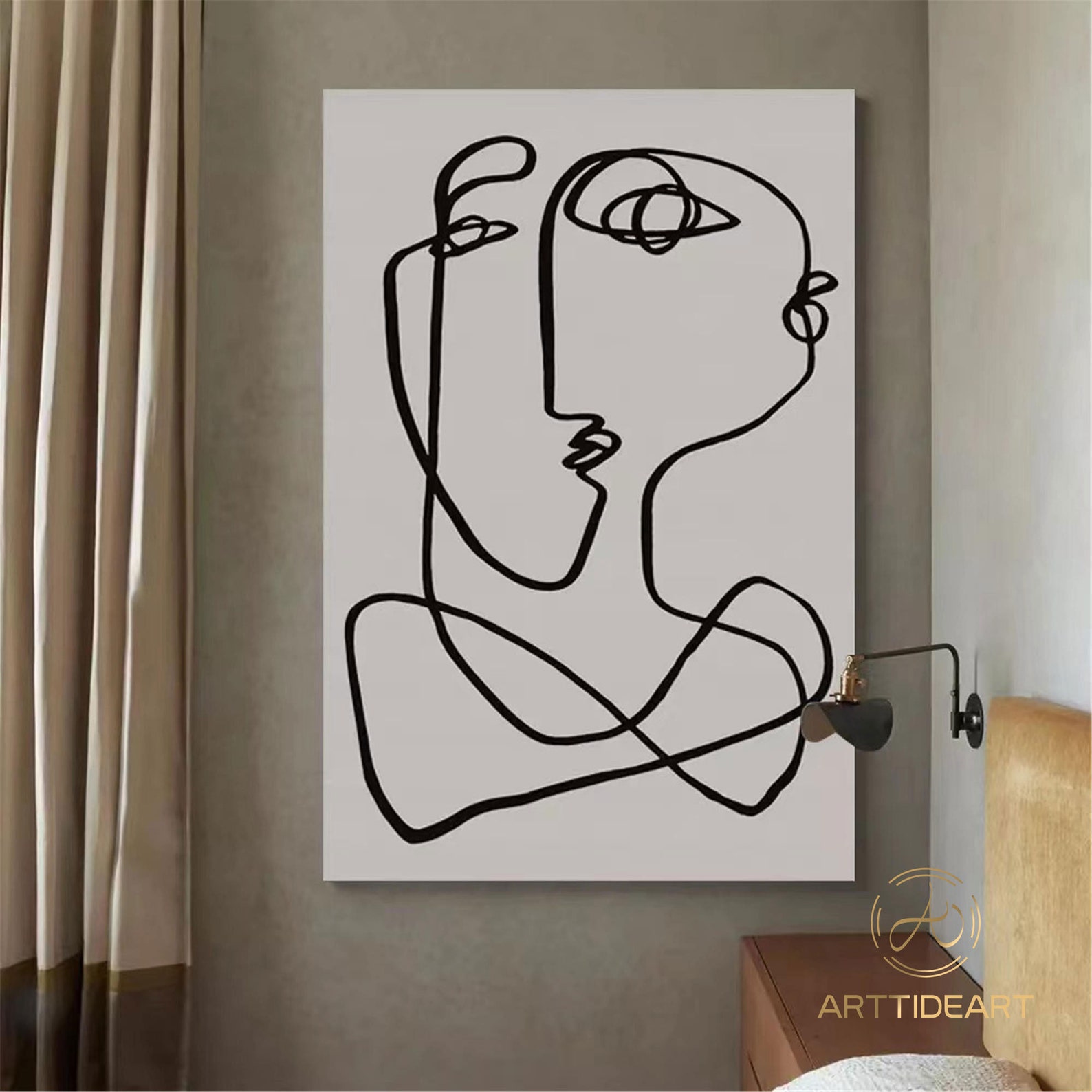 Oversized Abstract Line Art Painting: Minimalist Black and White Decor ...