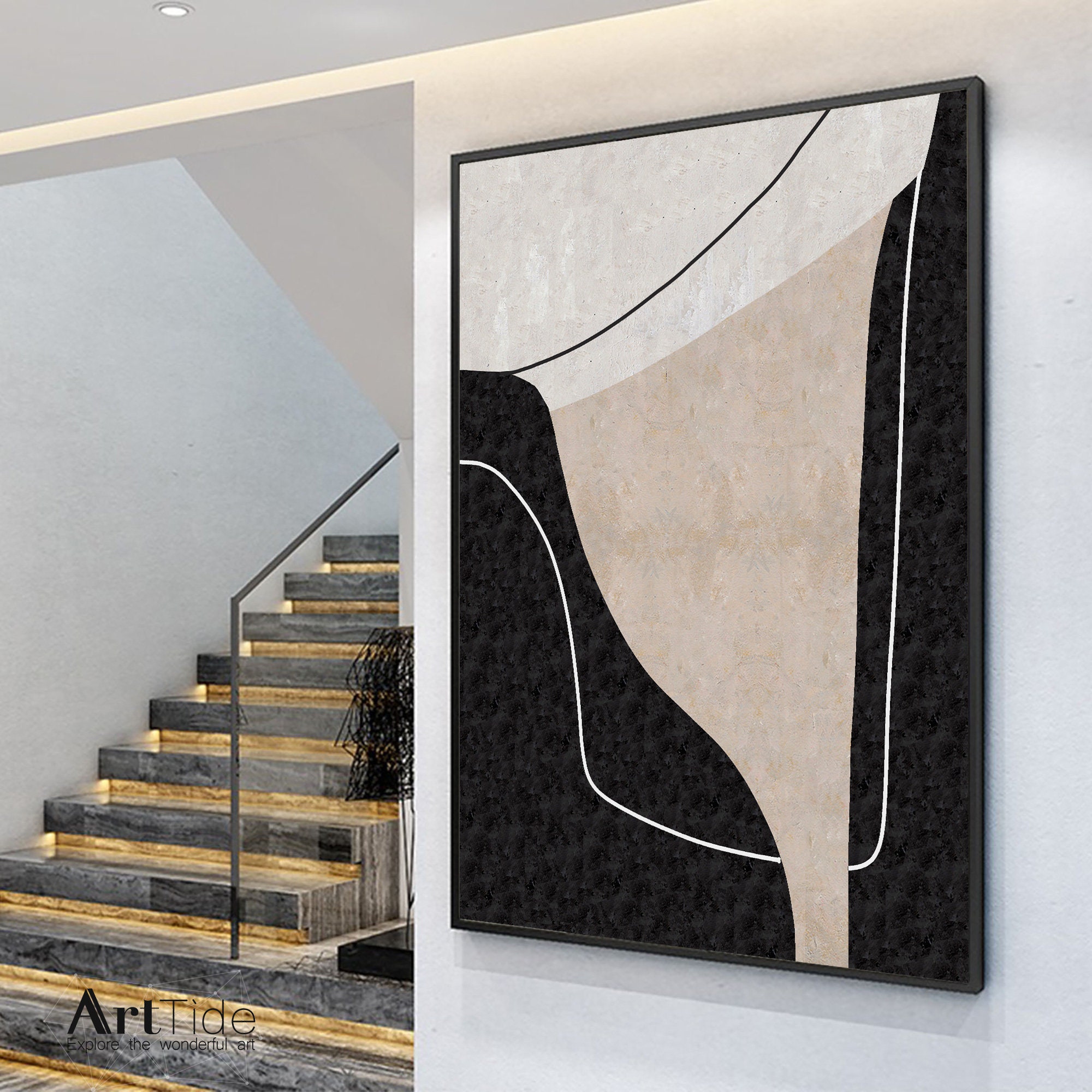 Large abstract beige painting white abstract painting | Etsy