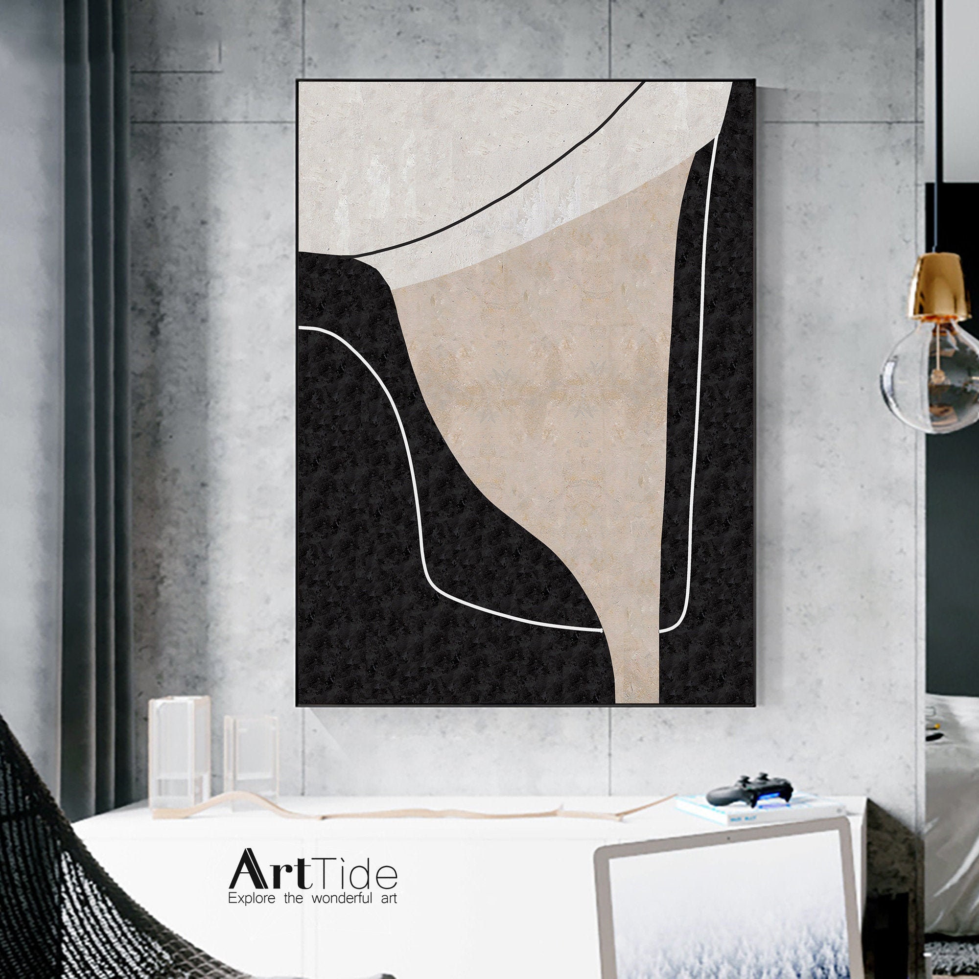 Large abstract beige painting white abstract painting | Etsy