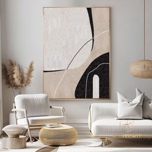 Beige und schwarz Abstrakte Malerei Beige Wabi Sabi Wand Kunst Große Beige Minimalistische ...