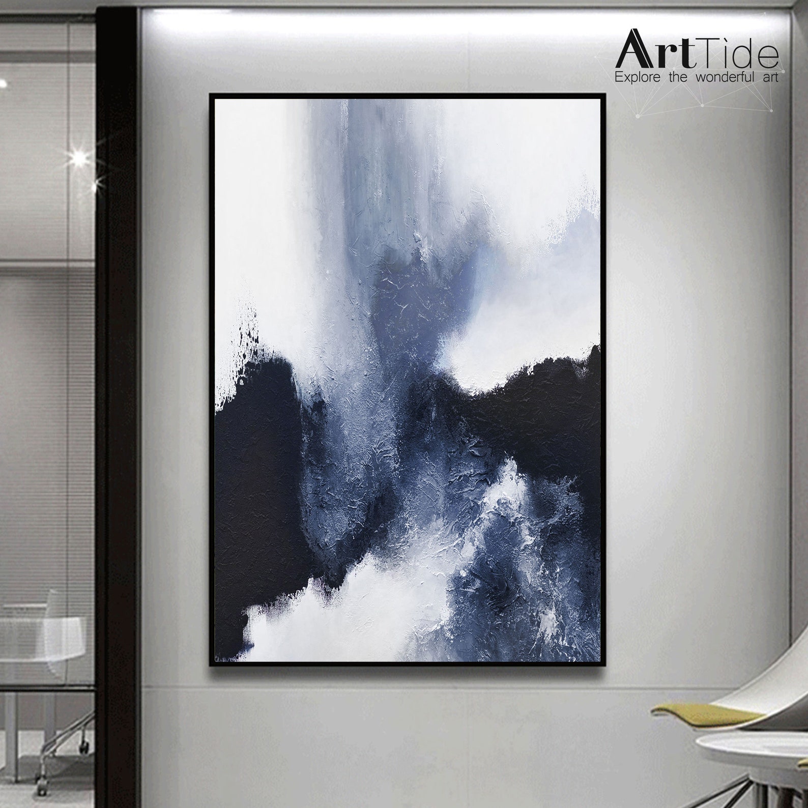 Large Blue Abstract Painting Blue Canvas Art Large Canvas | Etsy