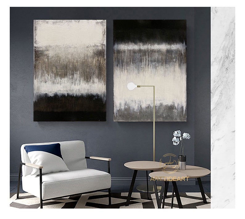Set of 2 Black Abstract Painting Set of 2 Minimalist Abstract - Etsy