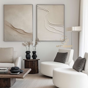 Set of 2 Large Pure Beige White Wall Art 2 Piece Beige Painting on ...