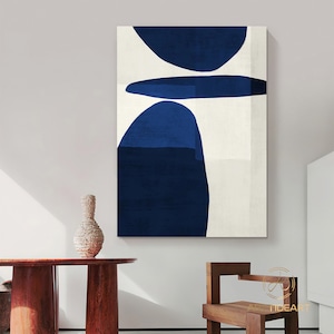Navy Blue Geometric Painting Minimalist Painting on Canvas, Pure Blue ...