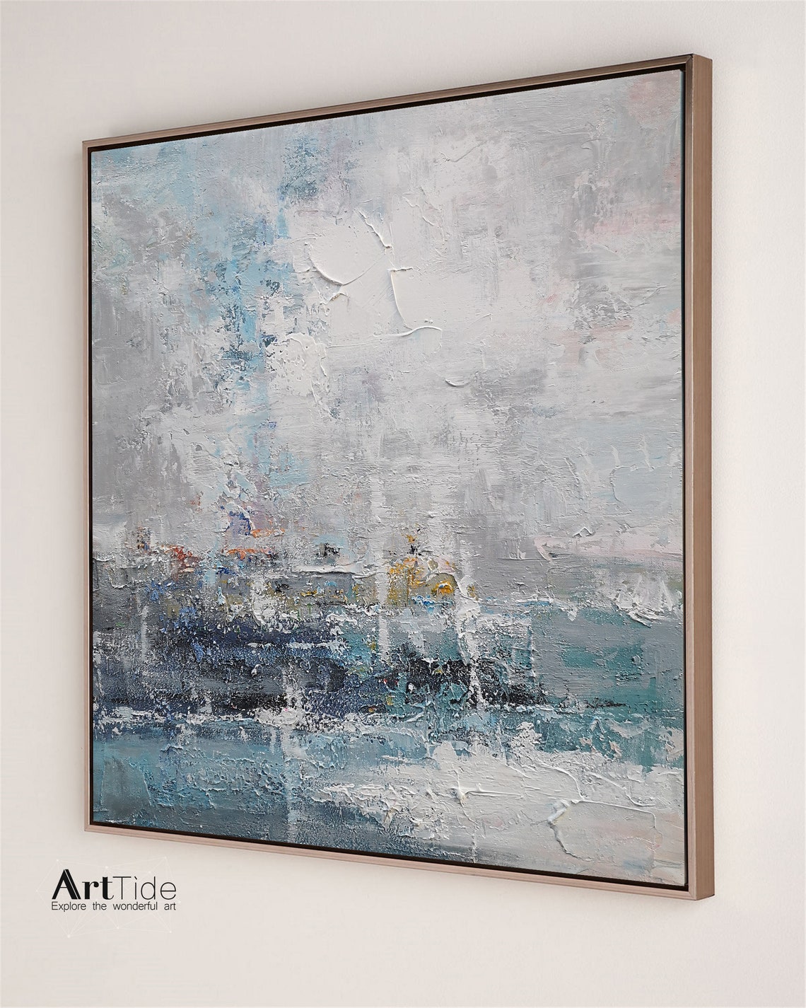 Original beach Abstract Painting Ocean Landscape Painting Gray | Etsy