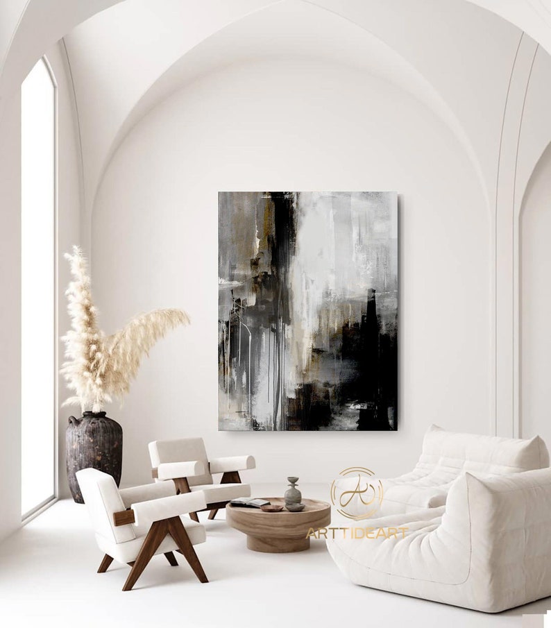 Large Black and White Abstract Painting: Gray Wall Art - Etsy Hong Kong