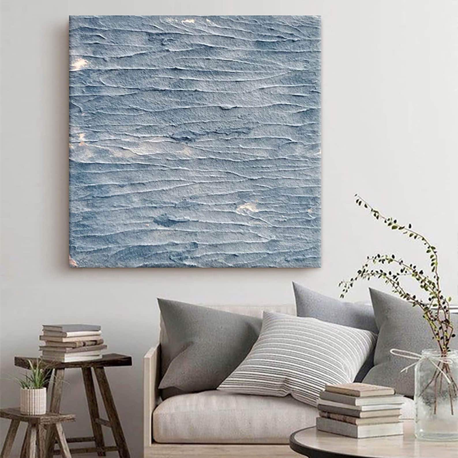 3D Blue Textured Abstract Painting: Minimalist Modern Wall Art - Etsy