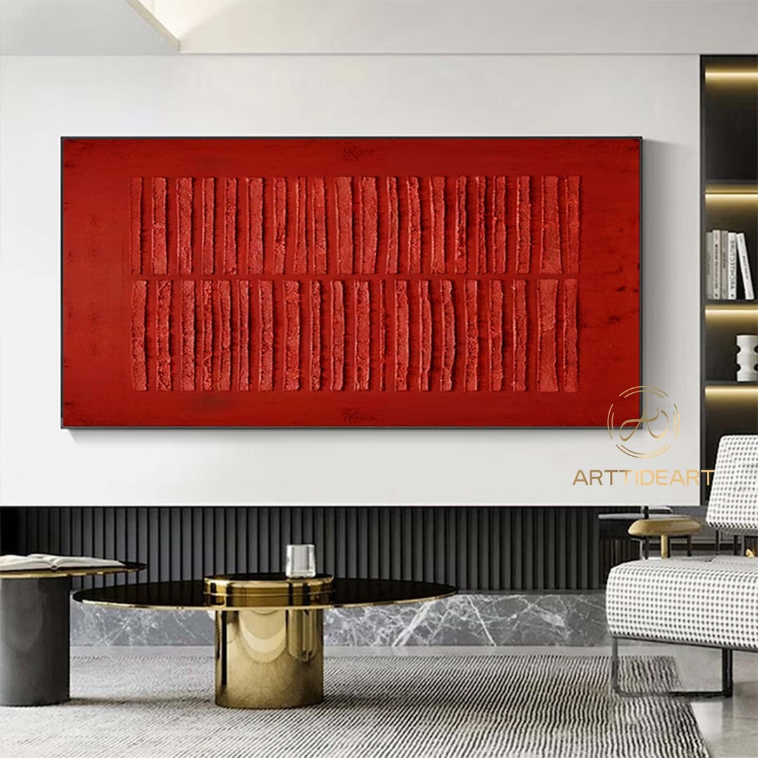 3D Red Textured Painting, Minimalist Canvas Art (59x28 Inches) - Etsy