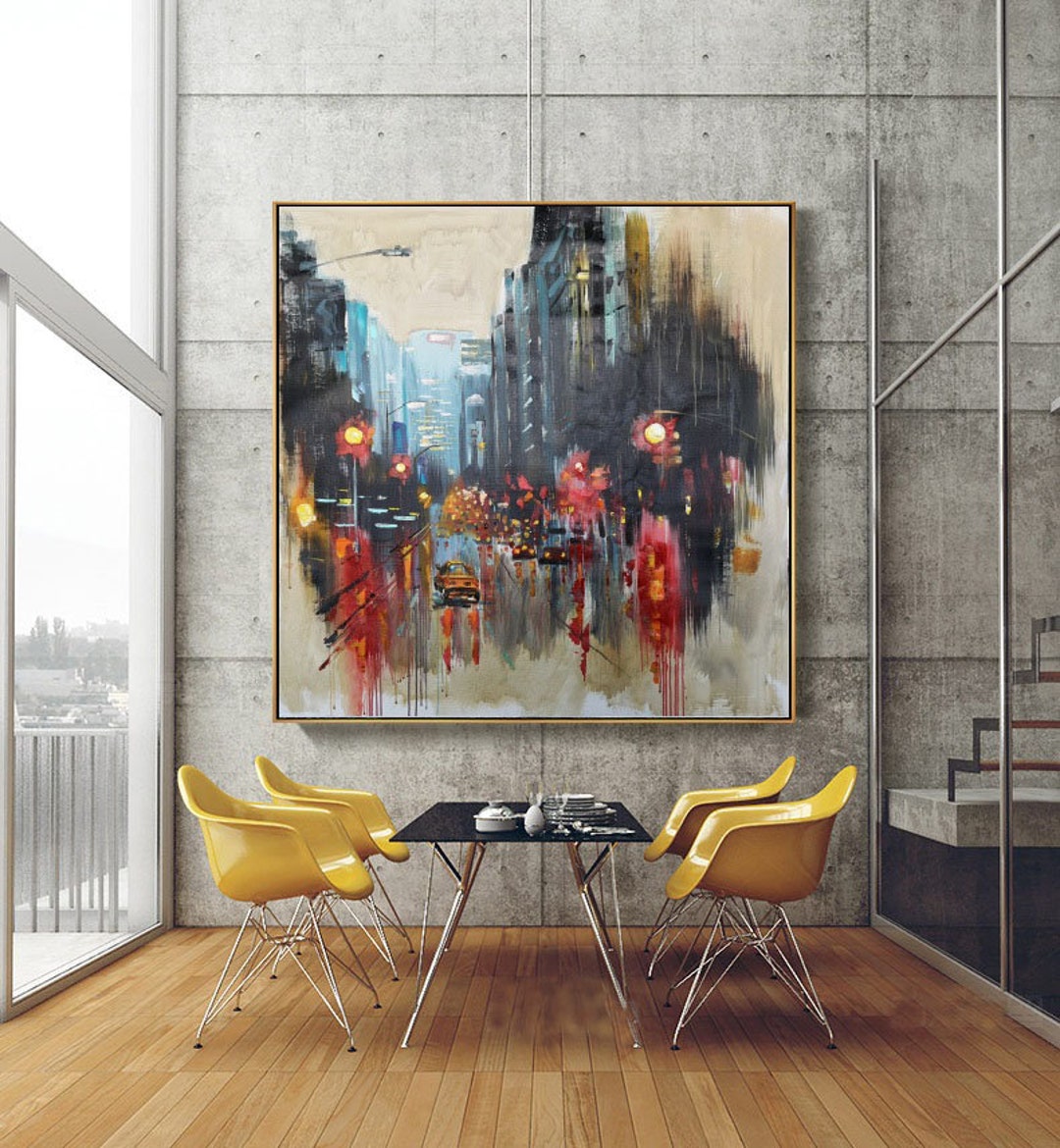 City Landscape Art,large Abstract Cityscape Art,vintage Avenue Painting ...