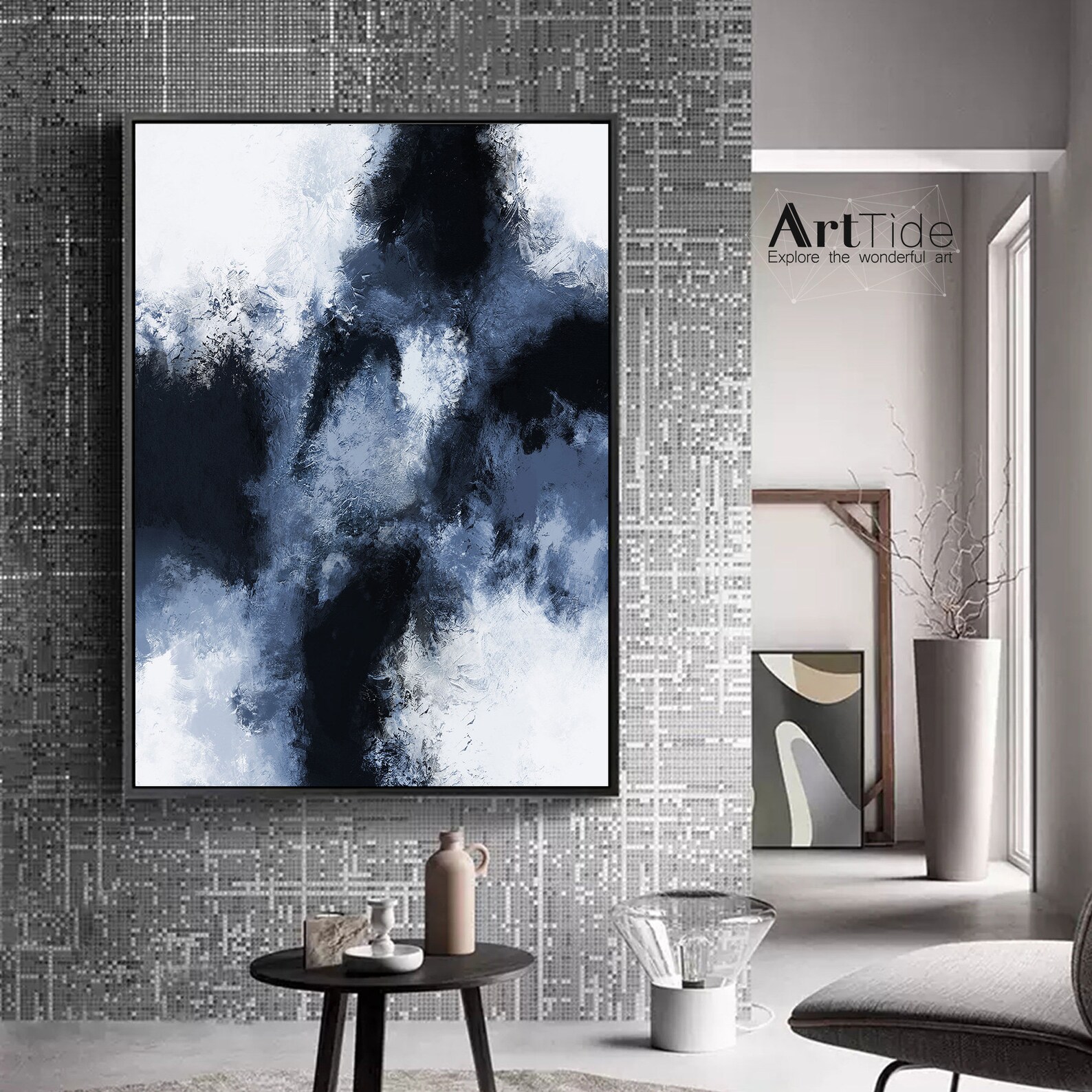 Abstract Blue Paintinglarge Modern Wall Artnavy Blue Wall | Etsy