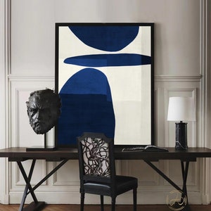 Navy Blue Geometric Painting Minimalist Painting on Canvas, Pure Blue ...