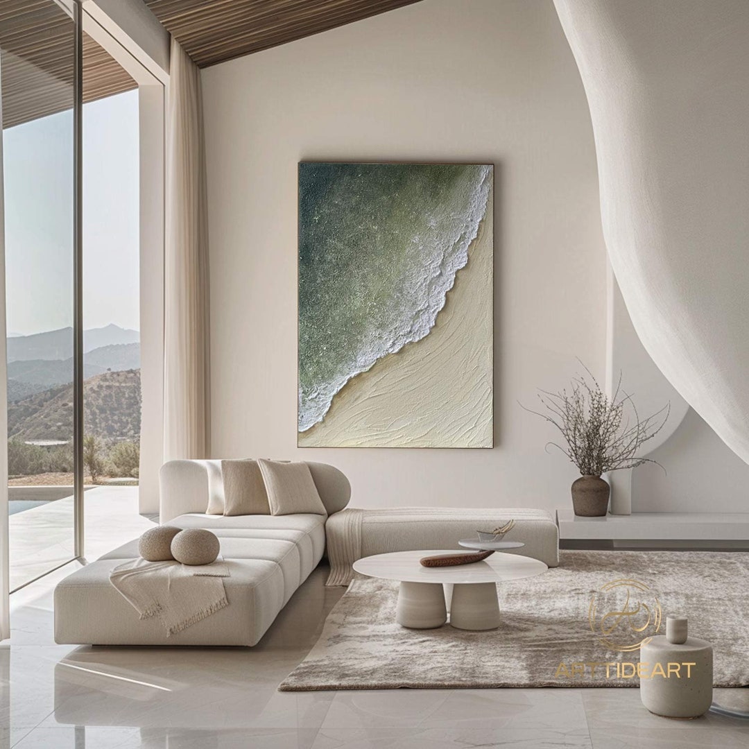 Textured Green Seascape Painting: 3D Plaster, Coastal Wall Art - Etsy