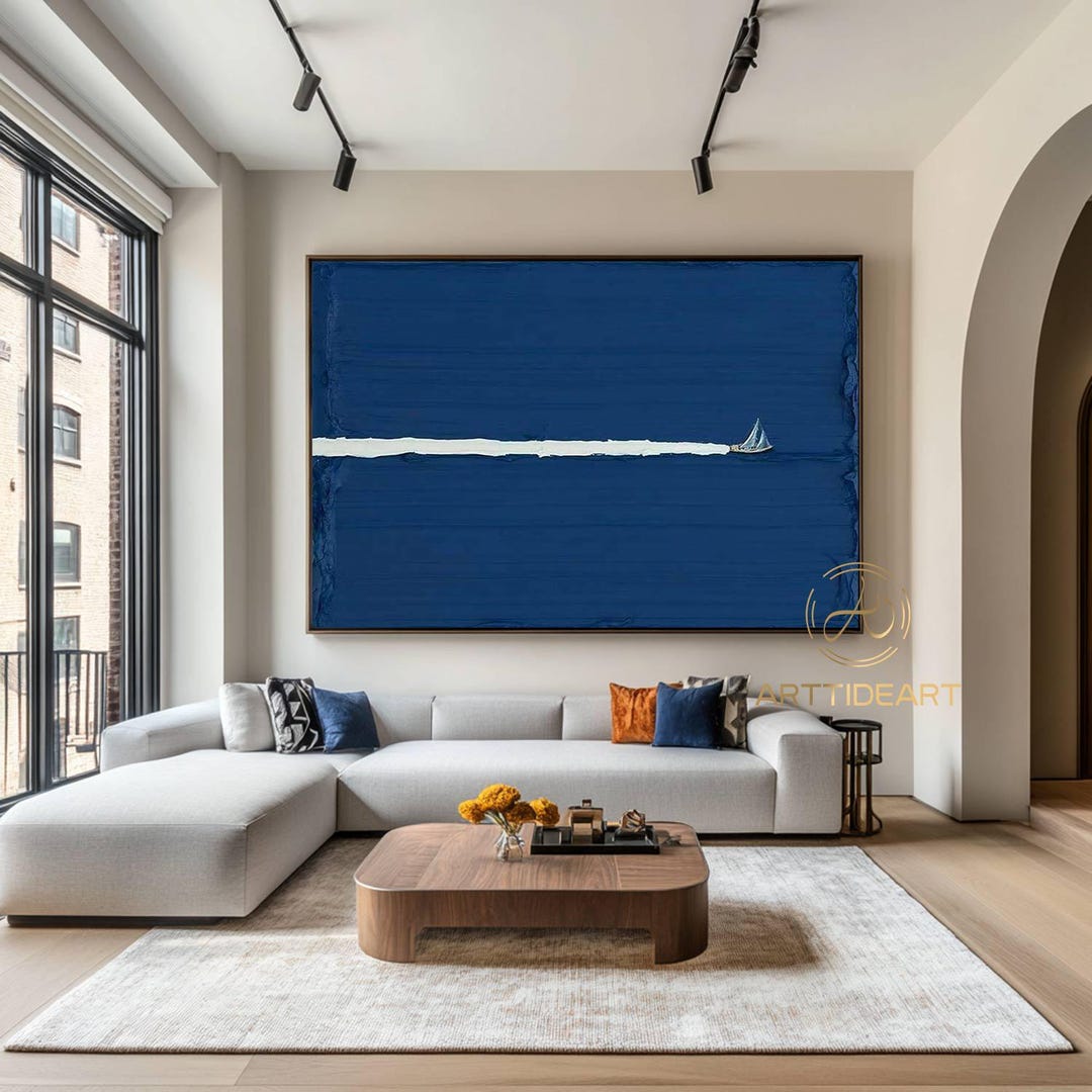 Deep Blue Ocean Painting Sailboat Painting Blue 3D Texture Painting Sea ...