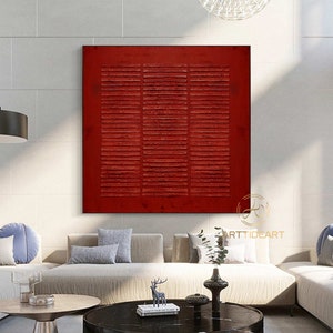 Red 3D Texture Wall Art Red Minimalist Painting Neutral Plaster ...