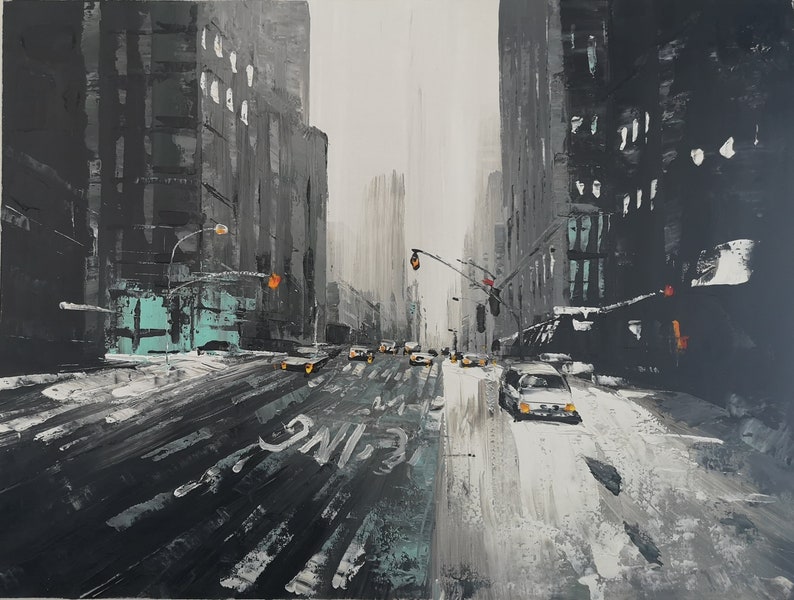 Large City Abstract Painting Art New York Painting Cityscape | Etsy