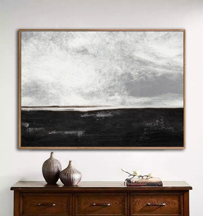 Black White Paintinglarge Abstract Painting Landscape - Etsy