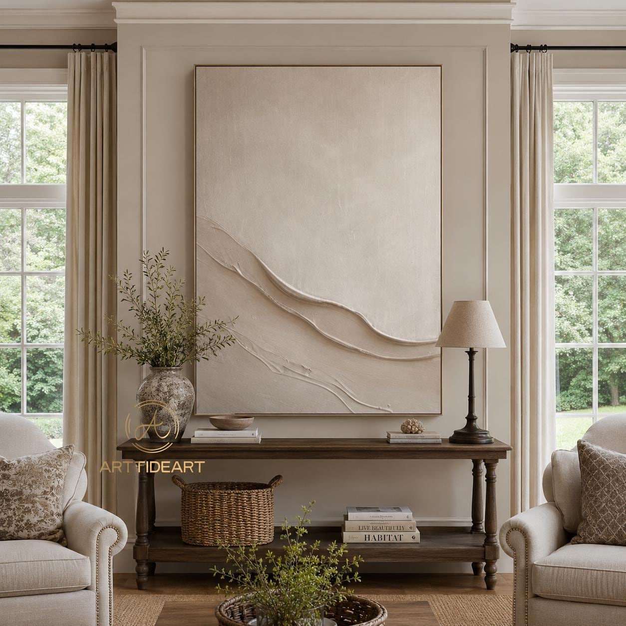 Large Beige Plaster Wall Art Beige Abstract Wave Painting Beige 3D ...