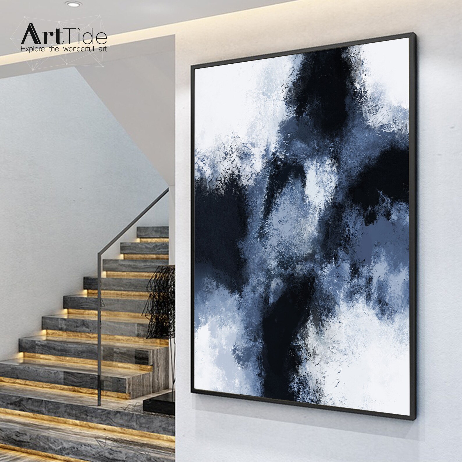 Abstract Blue Paintinglarge Modern Wall Artnavy Blue Wall | Etsy