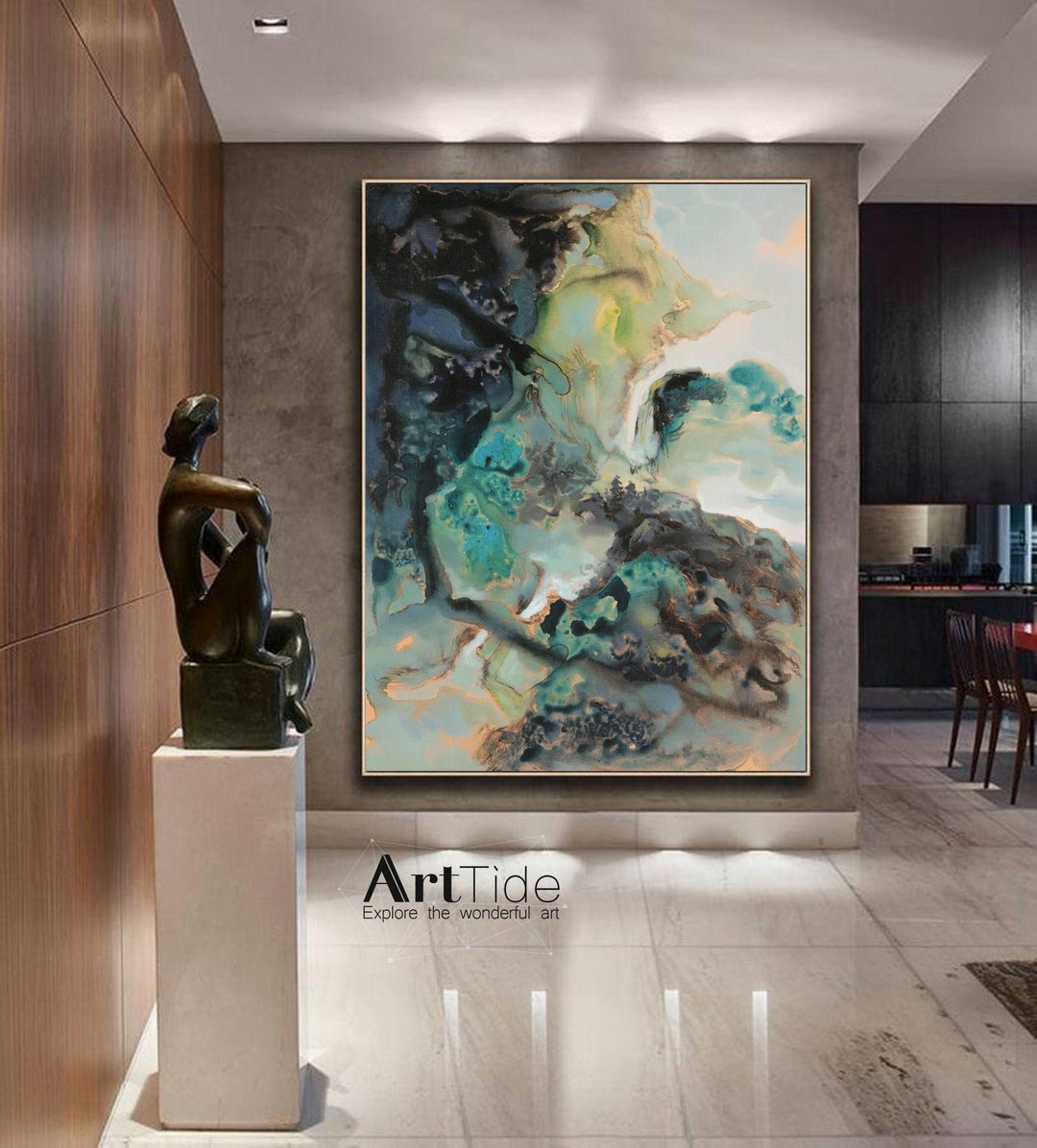 Original Green Abstract Canvas Painting: Textured Modern Art (32x24 ...