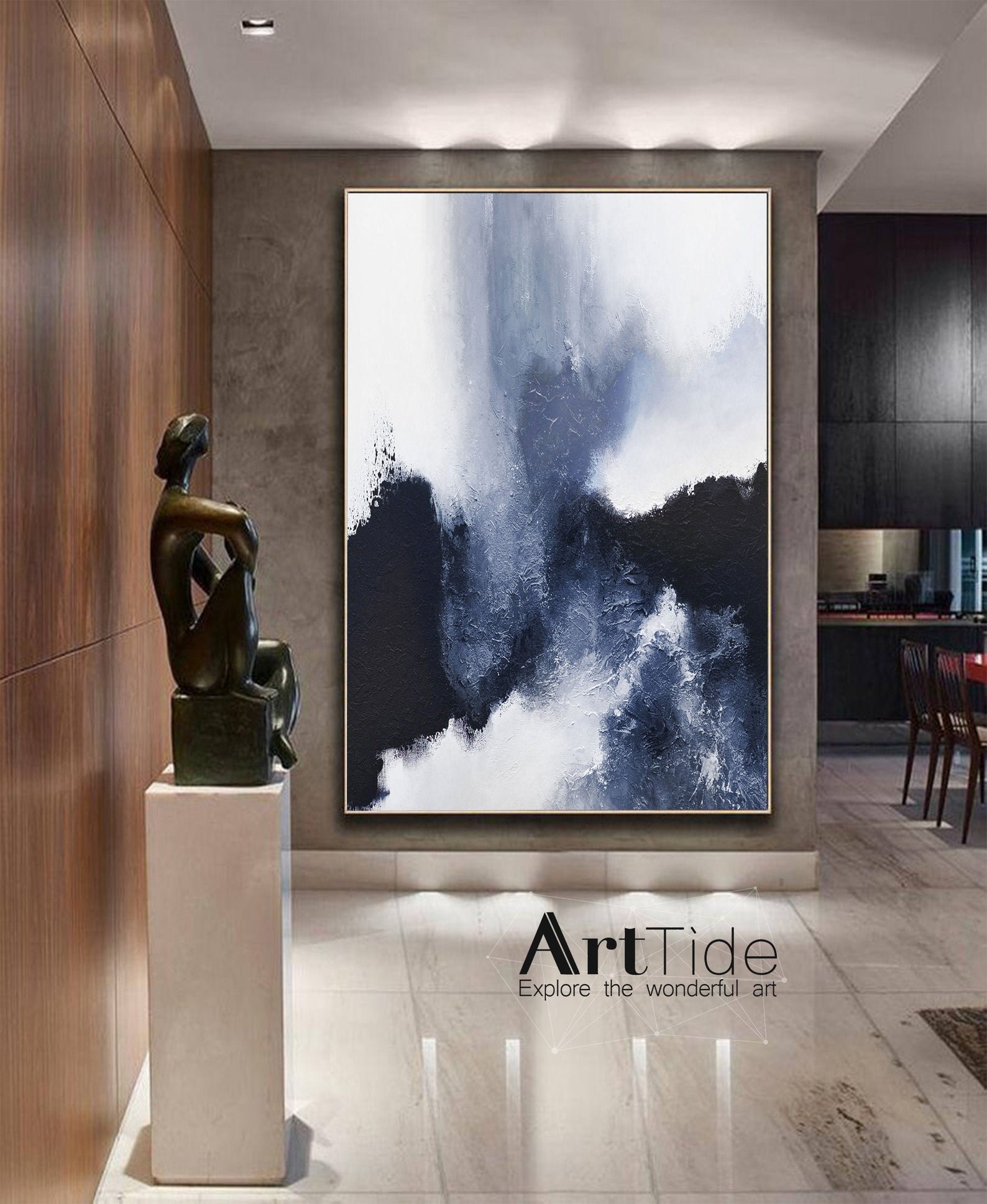 Large Blue Abstract Painting Blue Canvas Art Large Canvas | Etsy