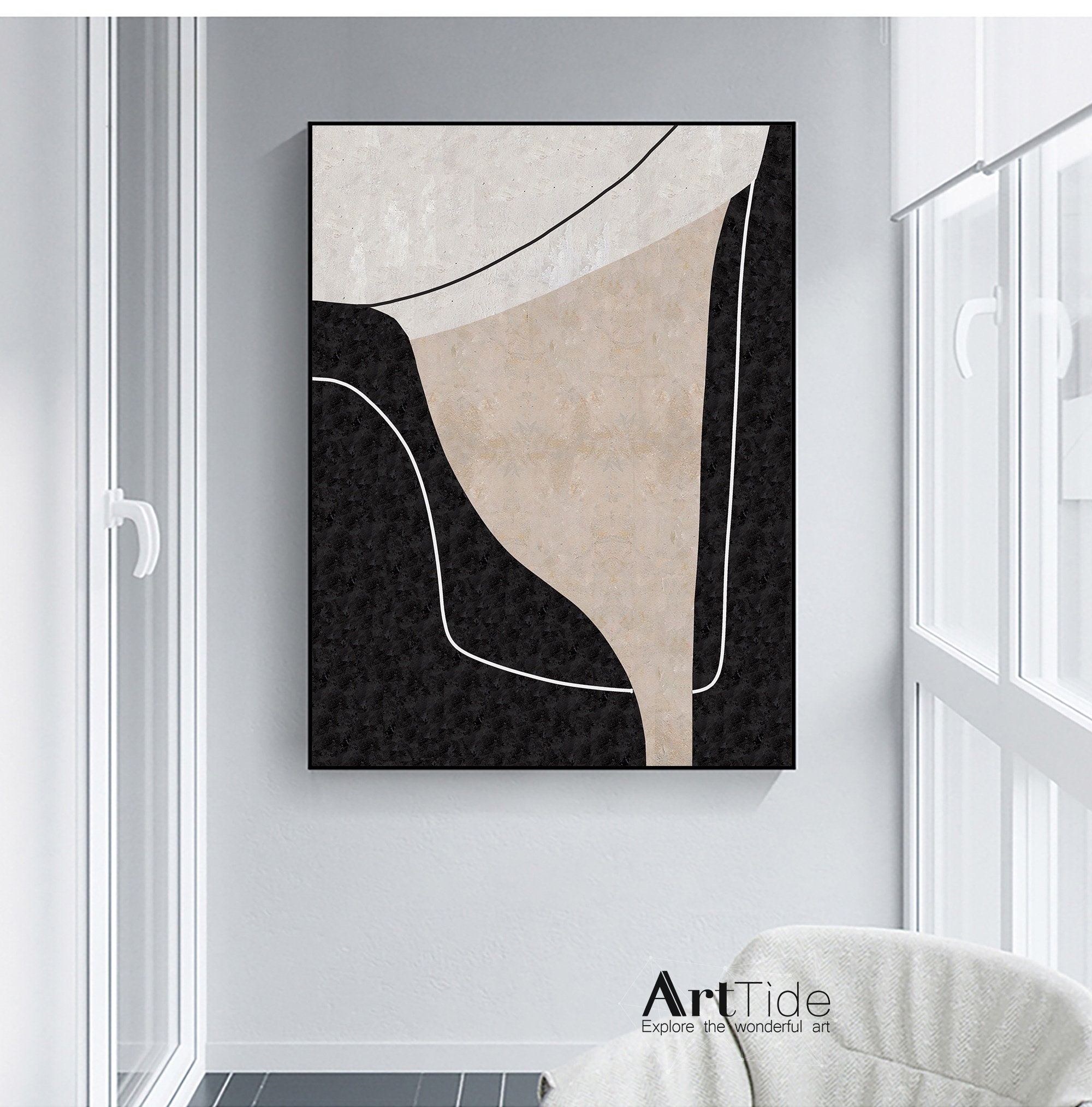 Large abstract beige painting white abstract painting | Etsy