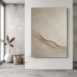 Large Beige Plaster Wall Art Beige Abstract Wave Painting Beige 3D ...