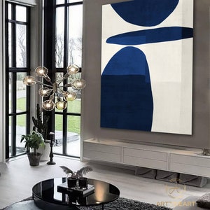 Navy Blue Geometric Painting Minimalist Painting on Canvas, Pure Blue ...
