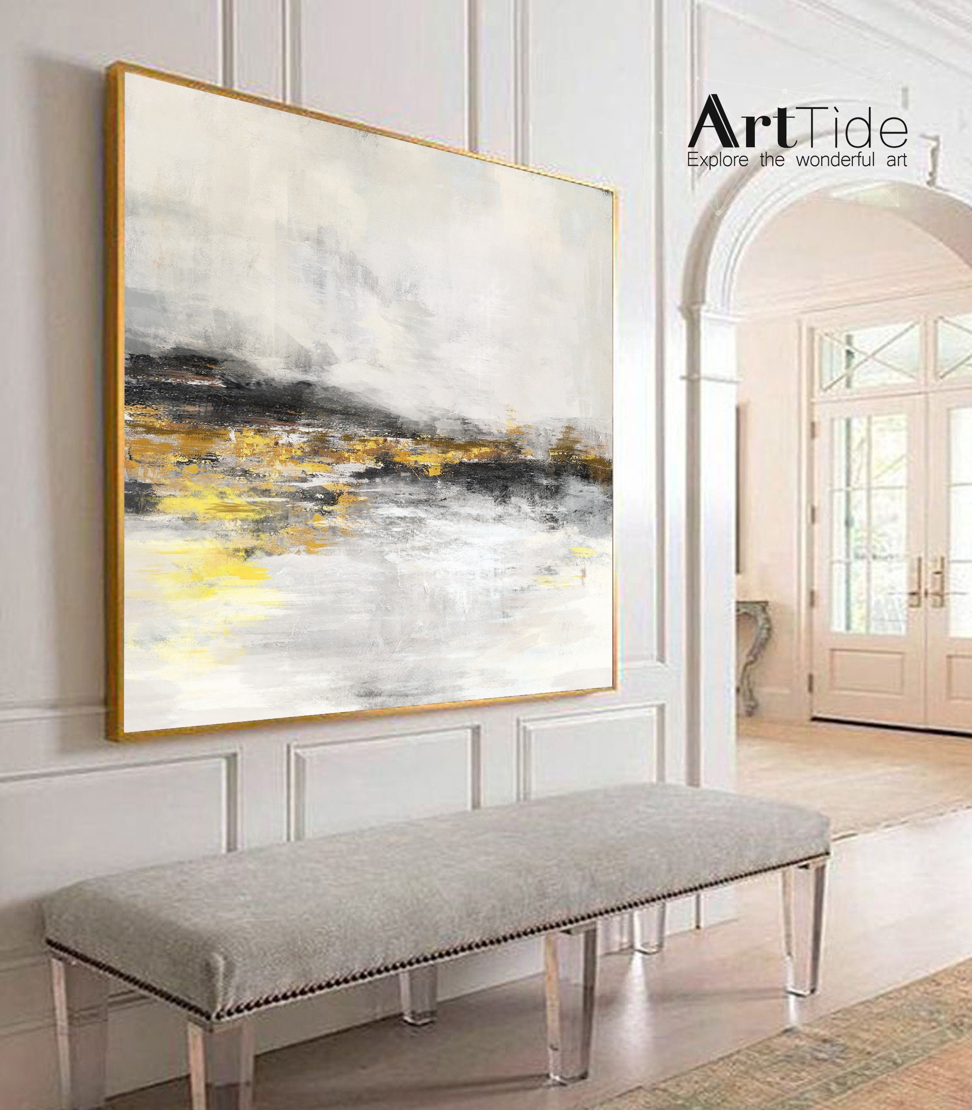 Large Gold Paintingminimalist Abstract Paintingbeige | Etsy