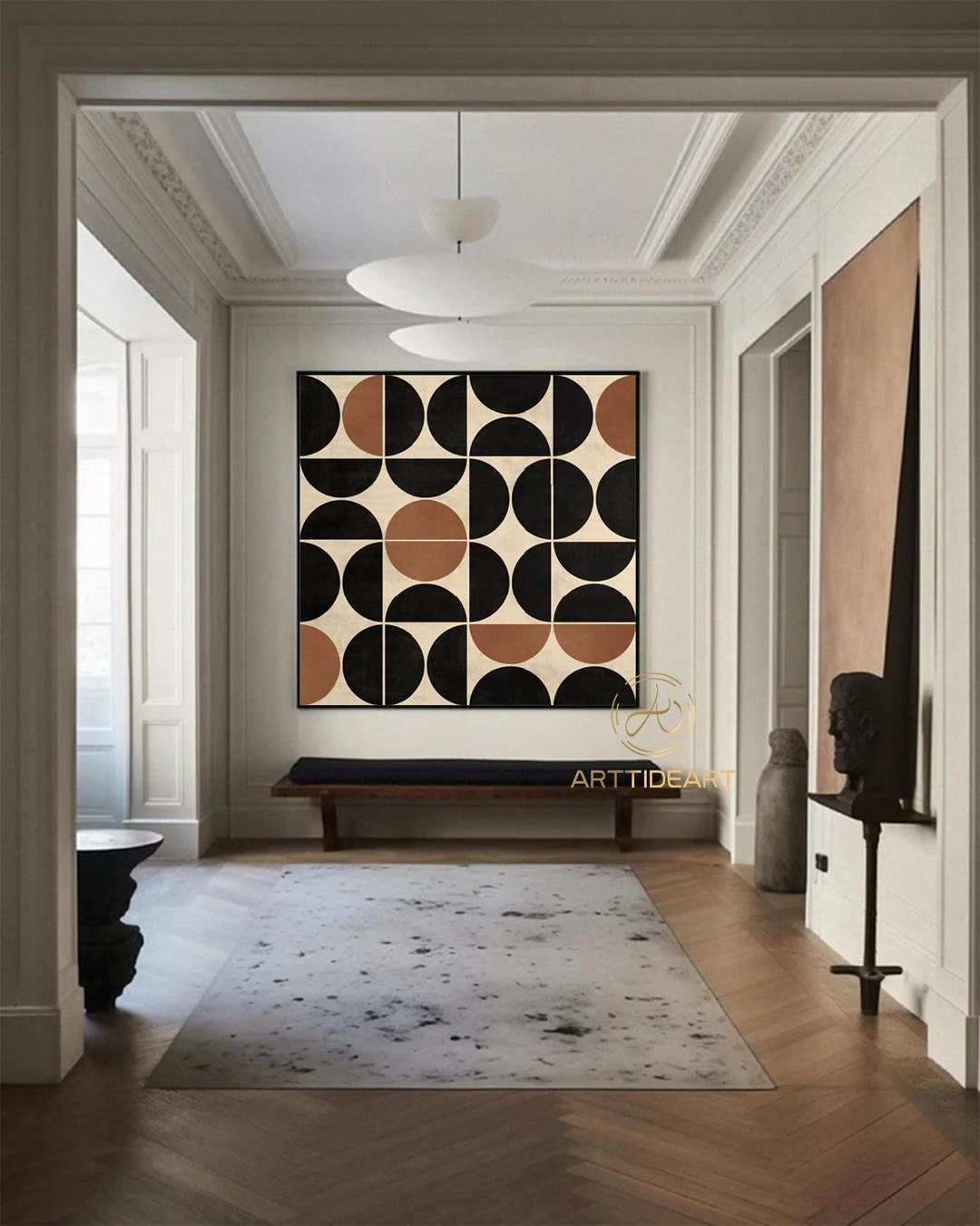 Black Brown Abstract Painting: Geometric Wall Art, Large Canvas - Etsy