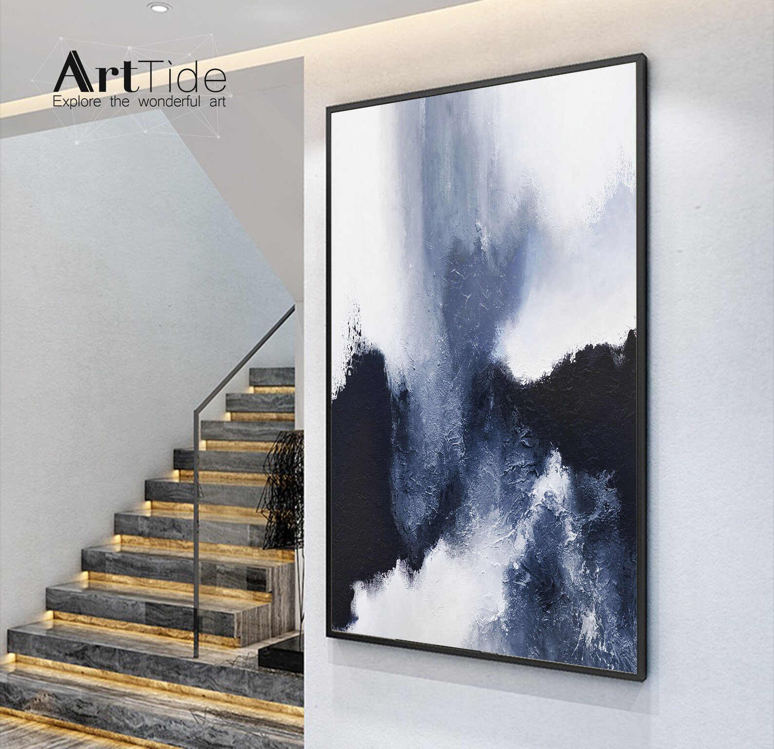 Large Blue Abstract Painting Blue Canvas Art Large Canvas | Etsy