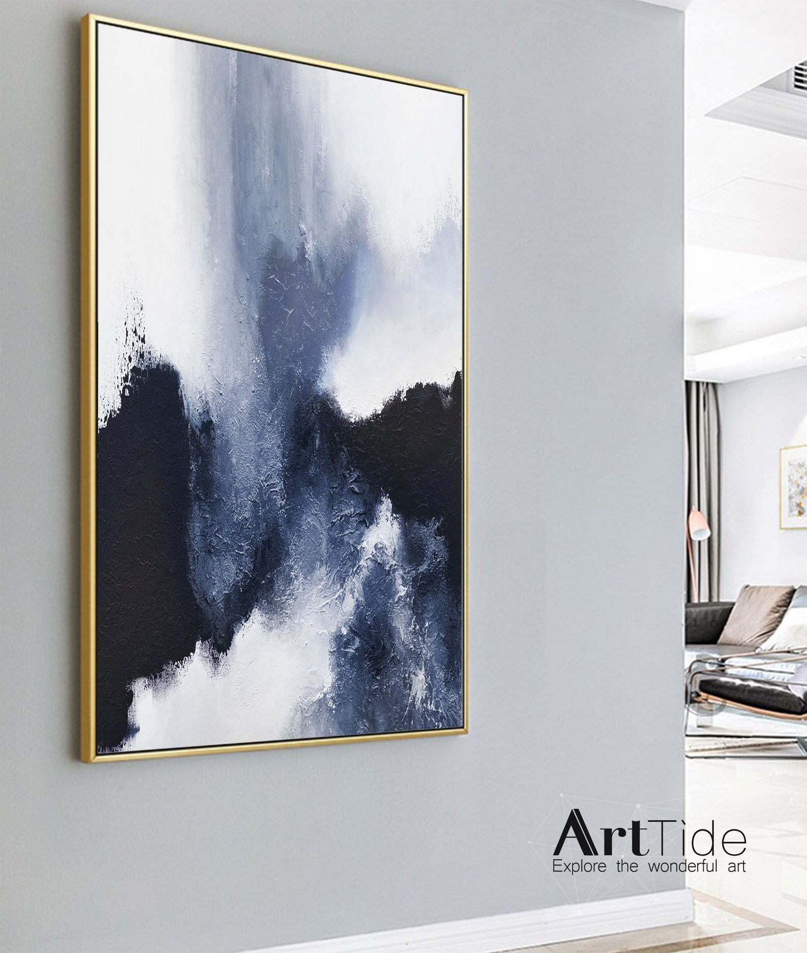 Large Blue Abstract Painting Blue Canvas Art Large Canvas | Etsy