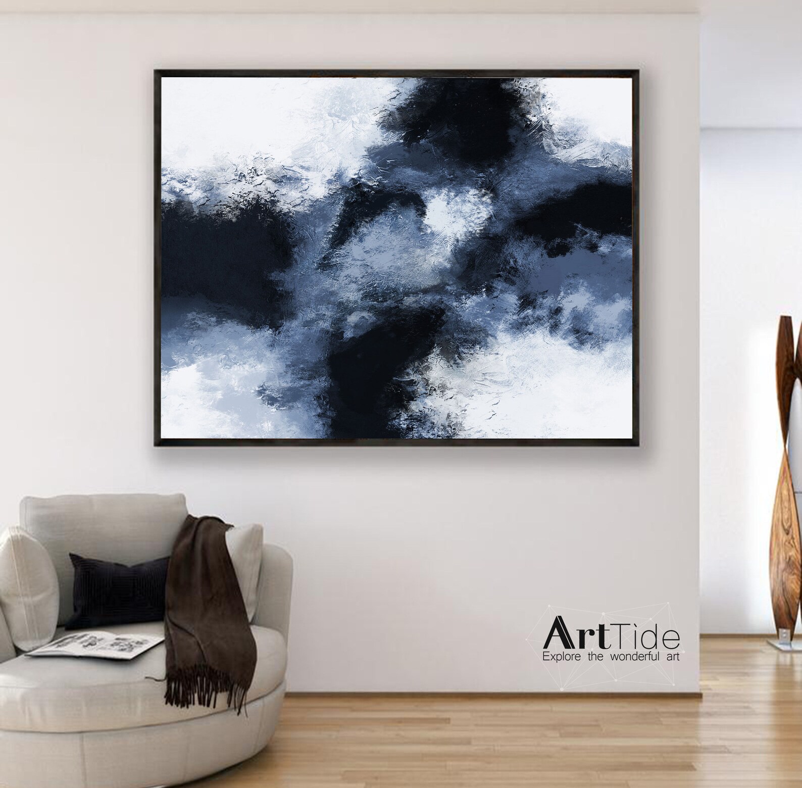 Large Abstract Painting on Canvas White Abstract Painting Blue | Etsy