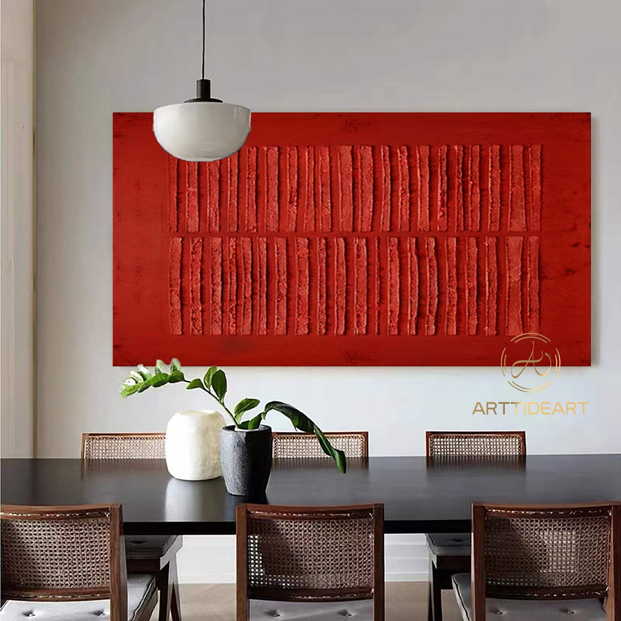 3D Red Textured Painting, Minimalist Canvas Art (59x28 Inches) - Etsy