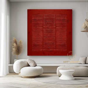 Red 3D Texture Wall Art Red Minimalist Painting Neutral Plaster ...