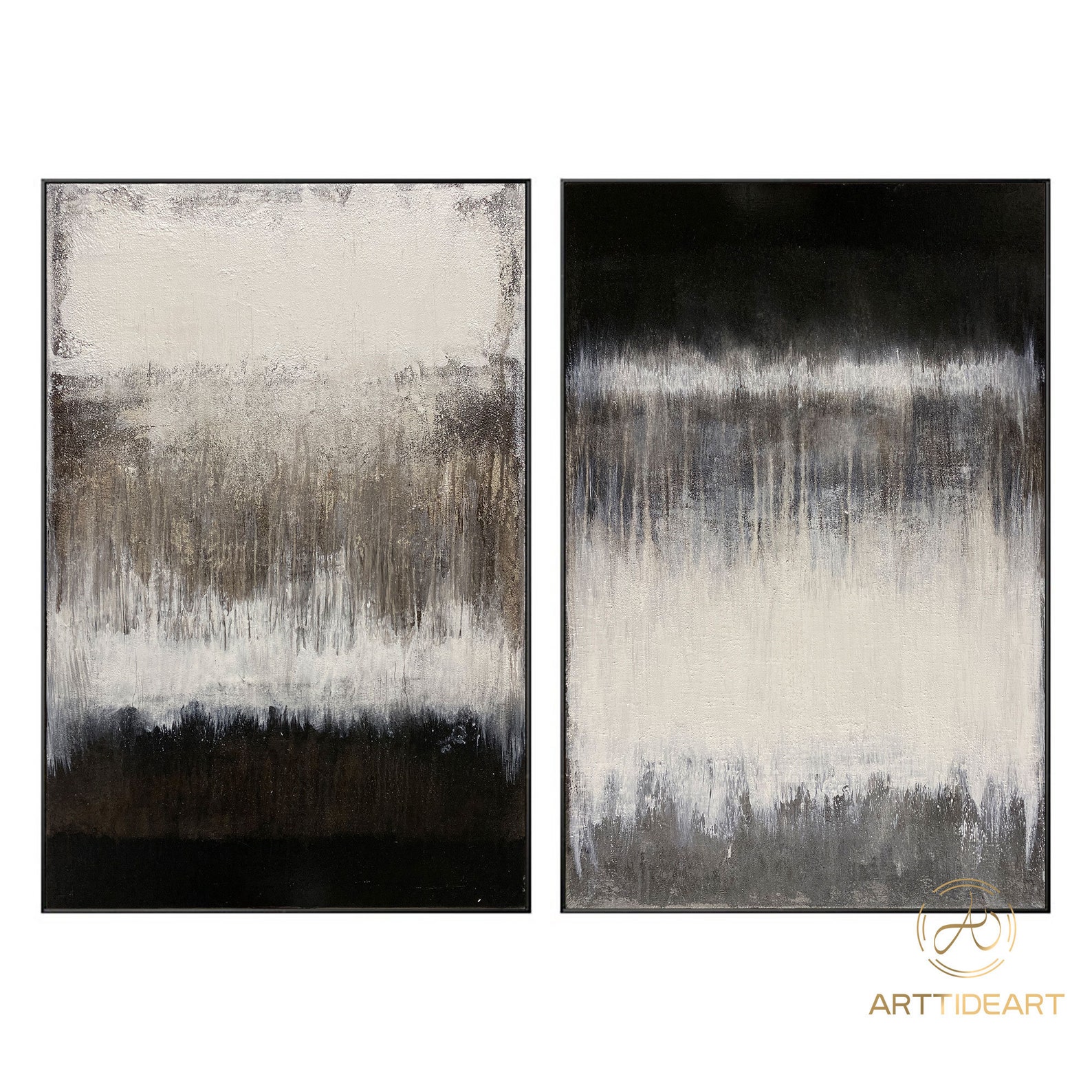 Set of 2 Black Abstract Painting Set of 2 Minimalist Abstract - Etsy