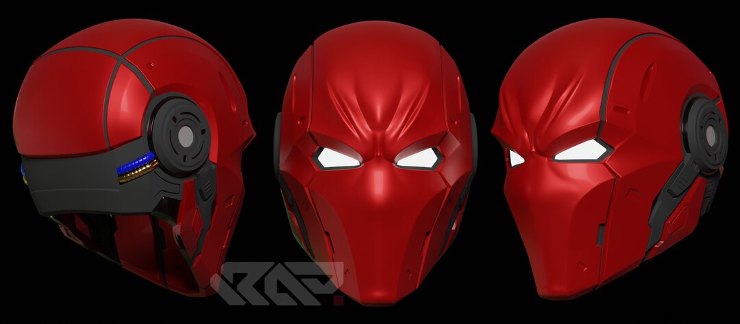 Red Cyber Hood Helmet 3D - Etsy