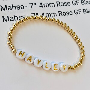 Gold Bead Name Bracelet, White & Gold Round Letter Beads, Custom Name ...